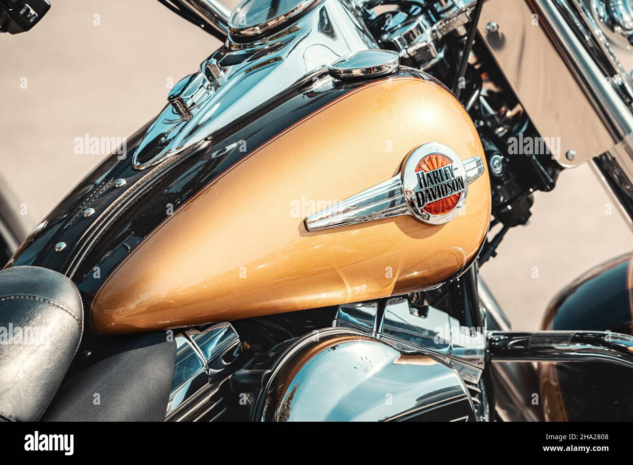 21 August 2021, Ufa, Russia: The logo of the legendary American brand ...