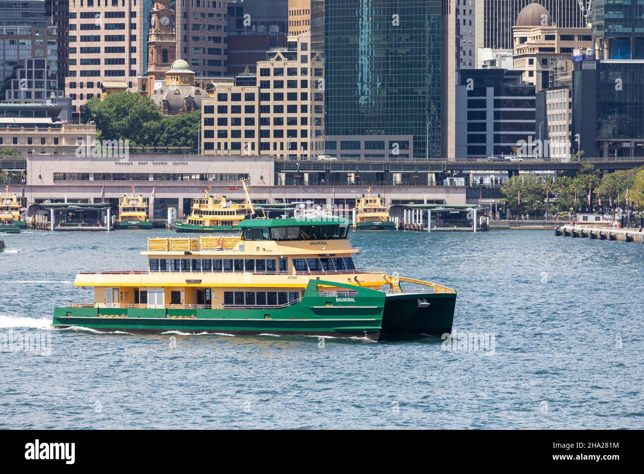 Sydney ferry named Balmoral leaves circular quay ferry terminus, Sydney ...