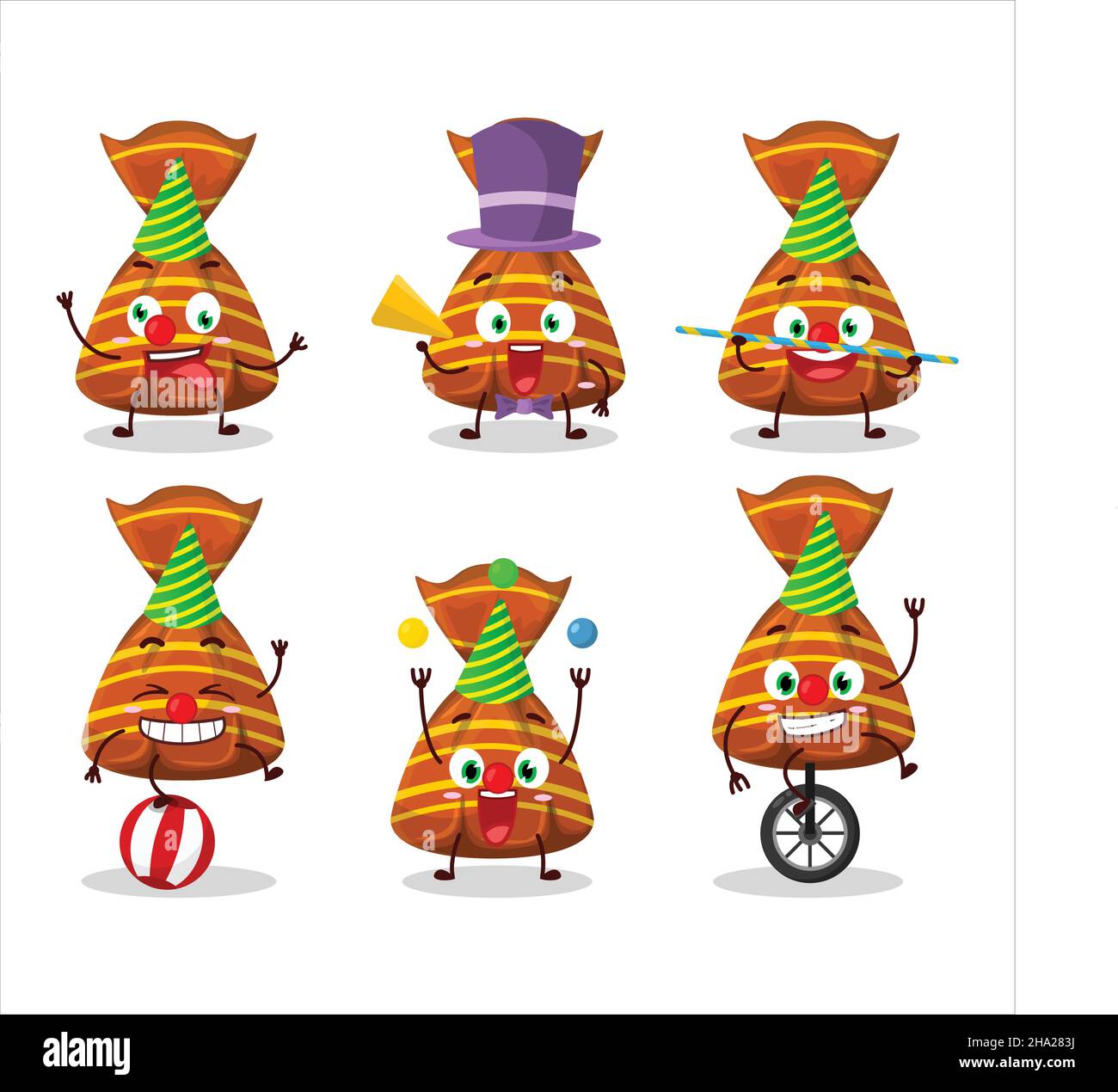 Cartoon character of orange candy wrappers with various circus shows ...