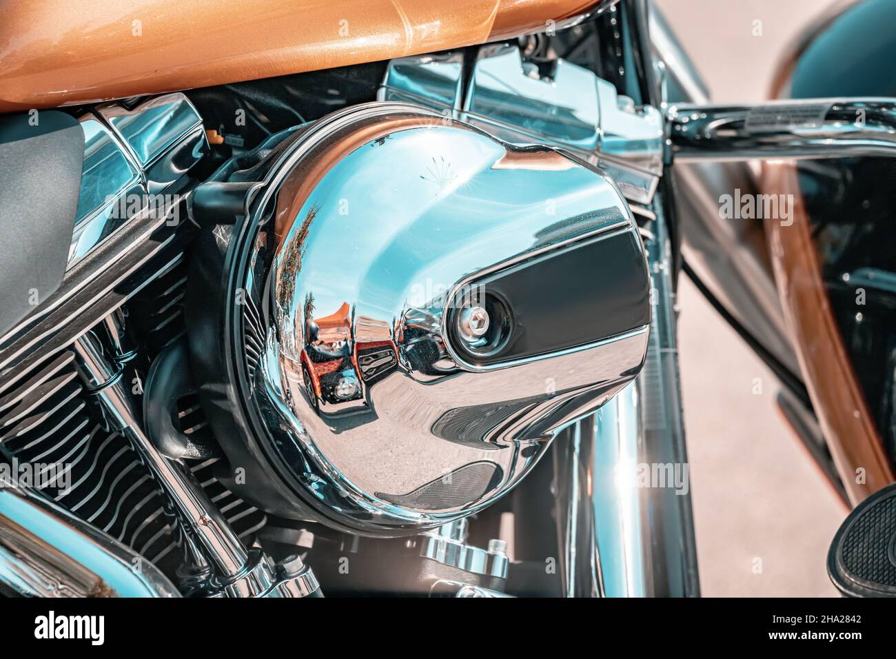 Chrome engine part of a modern powerful motorcycle Stock Photo - Alamy