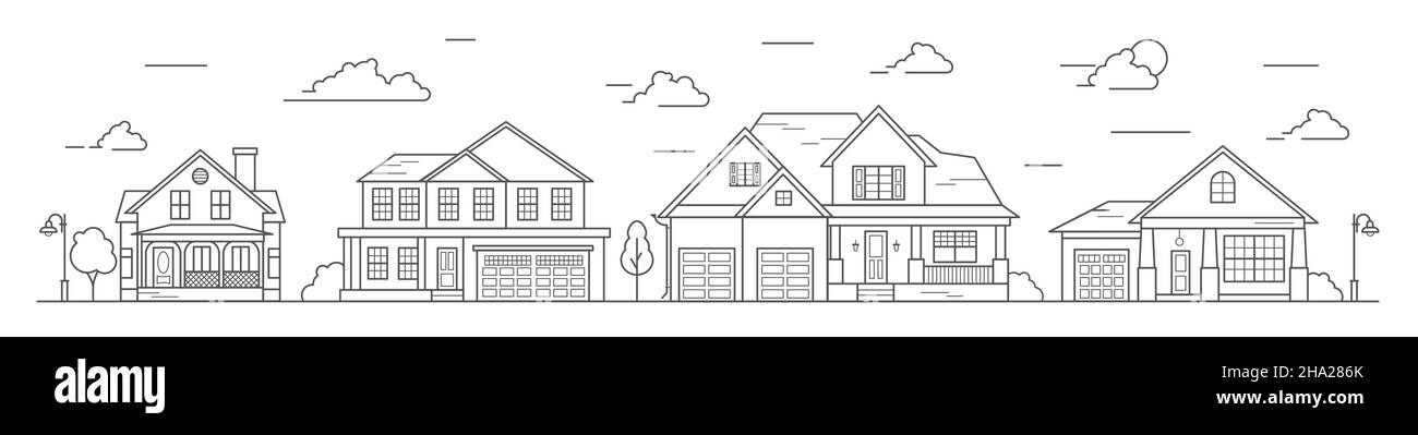 Landscape of the neighborhoods of the city, the houses of the suburbs ...