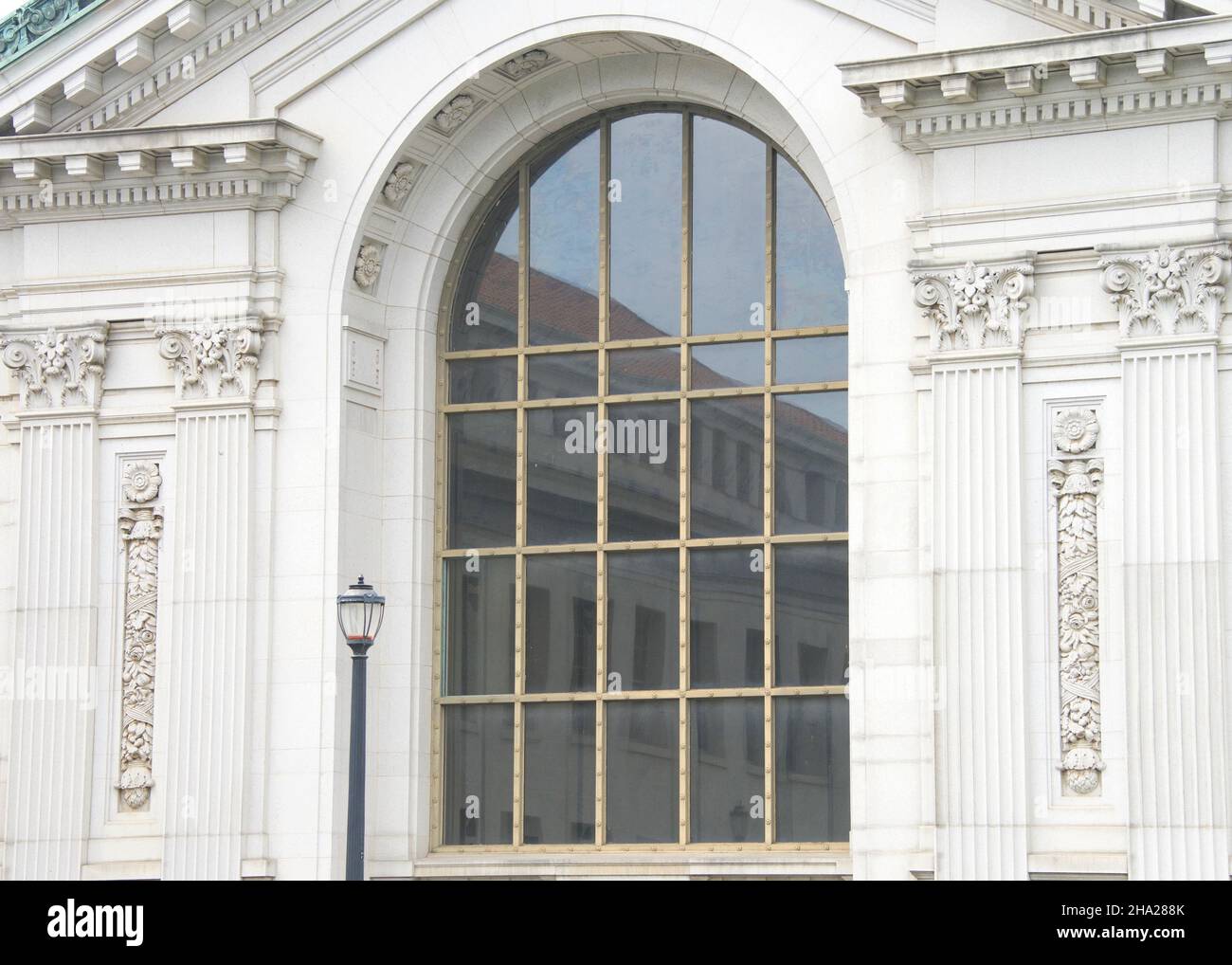 Close up of one large ornate window of Wheeler Hall on UC Berkeley ...