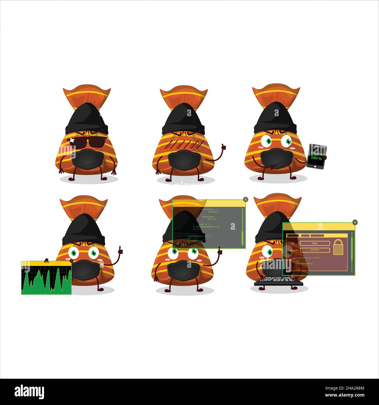 A Hacker orange candy wrappers character mascot with. Vector ...