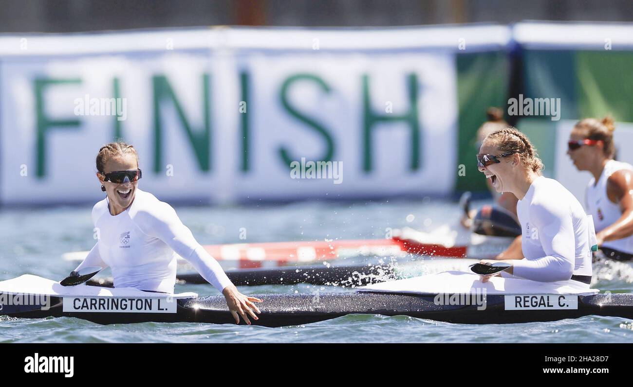 New Zealand's Lisa Carrington (L) and Caitlin Regal celebrate after ...