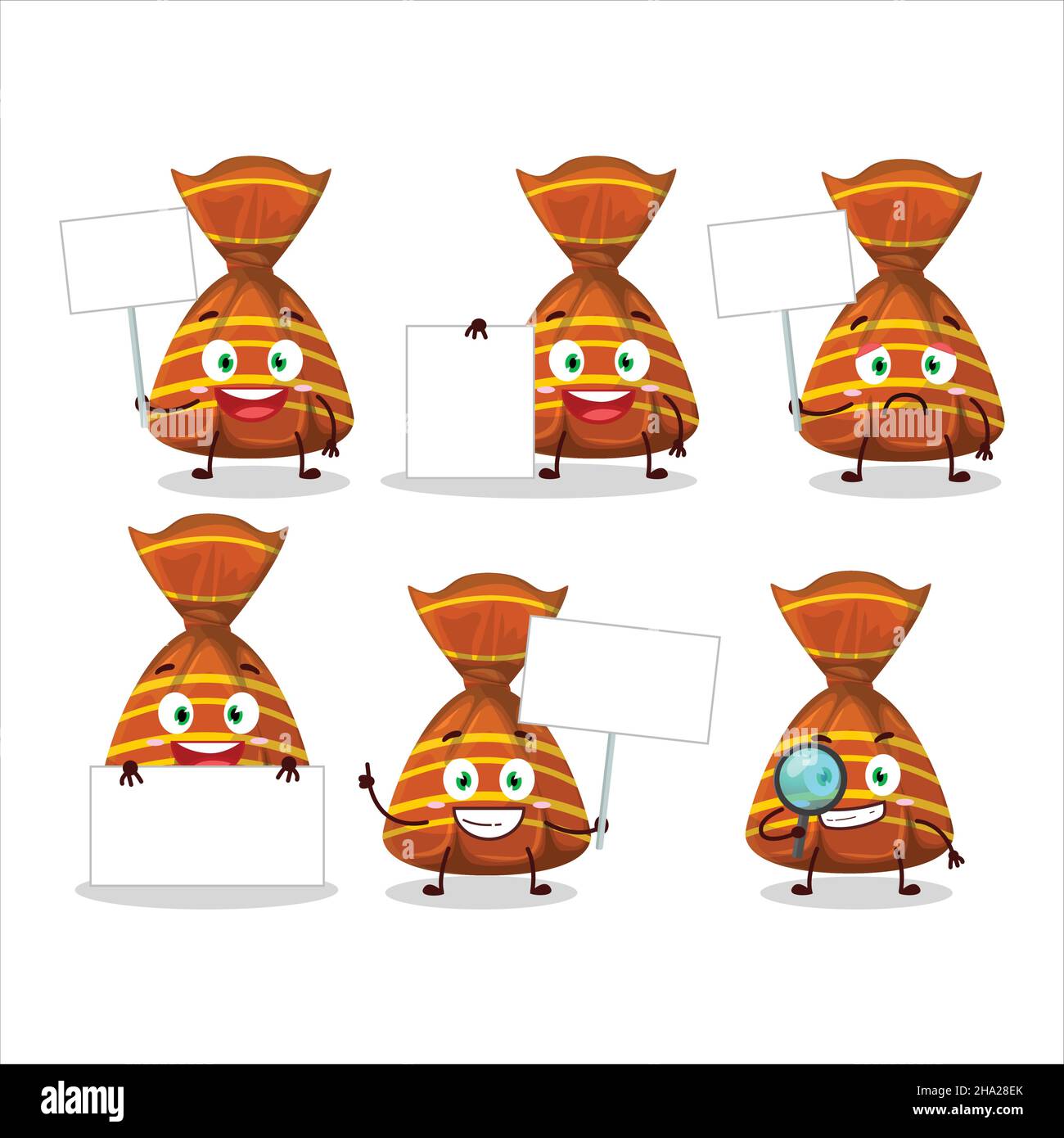 Orange candy wrappers cartoon character bring information board. Vector ...