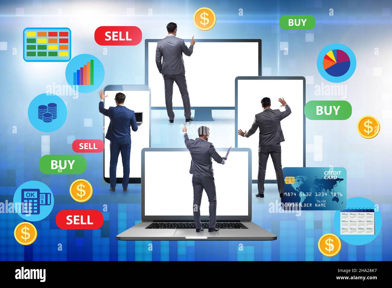 Online currency trading concept with the business people Stock Photo ...