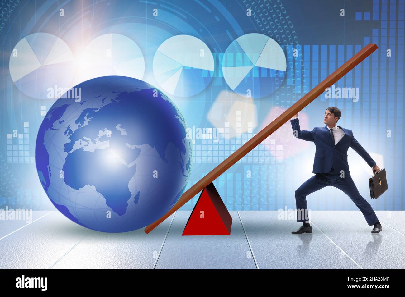 Businessman lifting the earth in the challenge concept Stock Photo - Alamy
