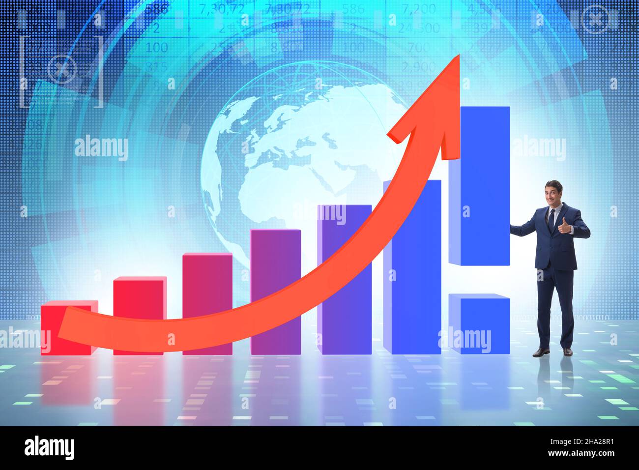 Businessman supporting economic growth on the chart Stock Photo - Alamy
