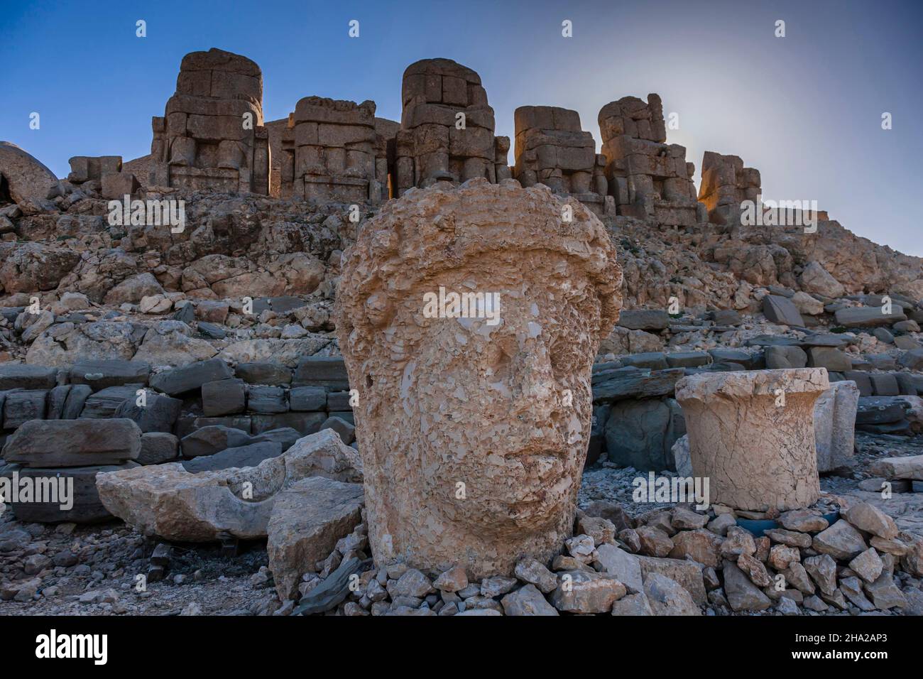 Mount Nemrut, Nemrut Dagi, head statue of goddess Tyche at east terrace ...
