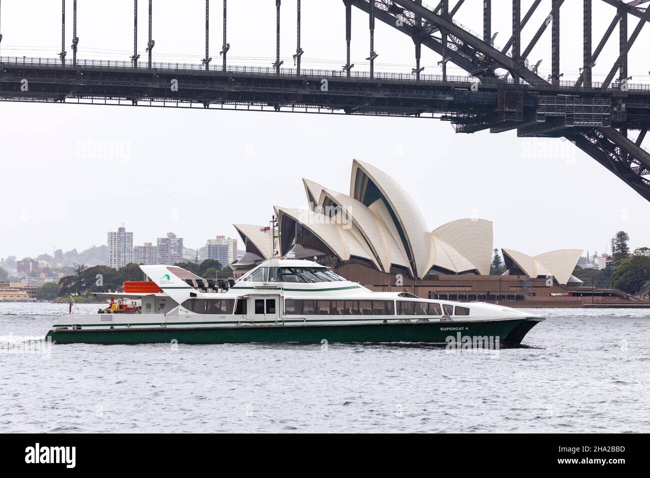 Sydney supercat ferry, the named Supercat 4 introduced in 2001 passes ...