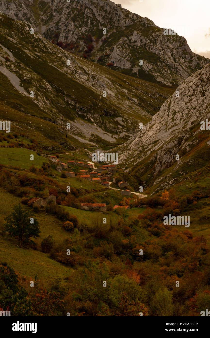 Valley of the River Duje in Tielve in the Picos de Europa Stock Photo ...