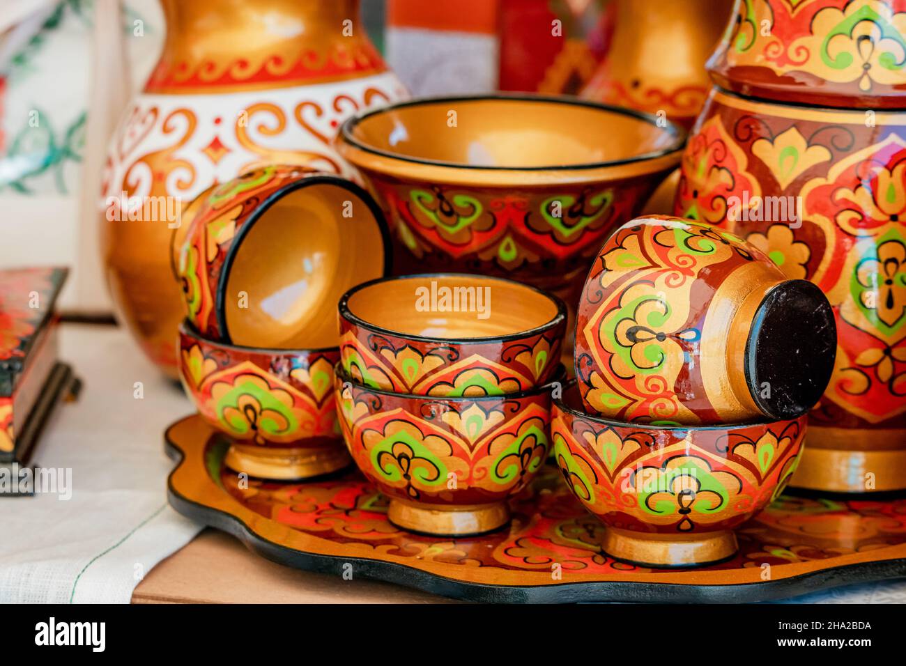 handmade painted in ethnic russian and bashkir patterns wooden bowls ...