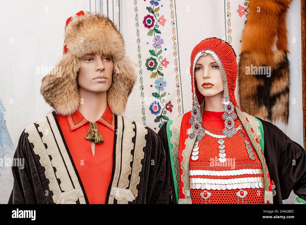 Traditional Bashkir national costumes with monists made of ancient ...