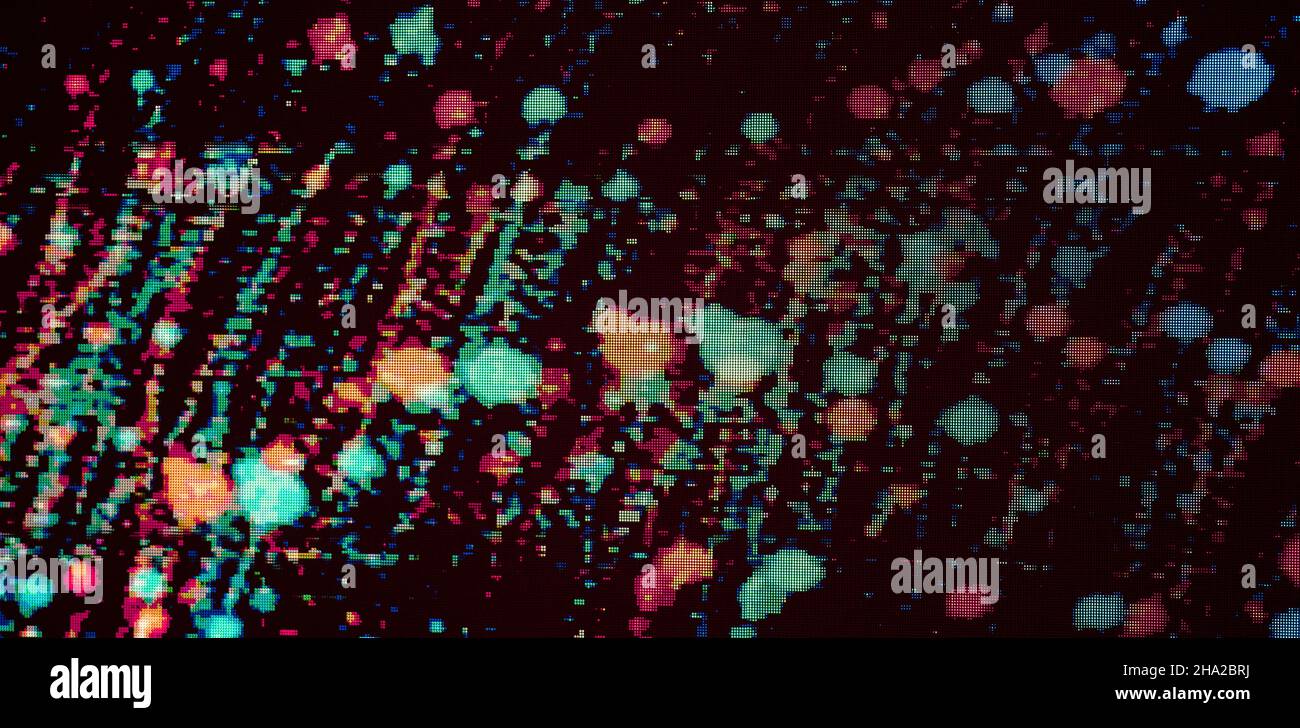 Close-up of big illuminated led screen. Horizontal digital theme poster ...