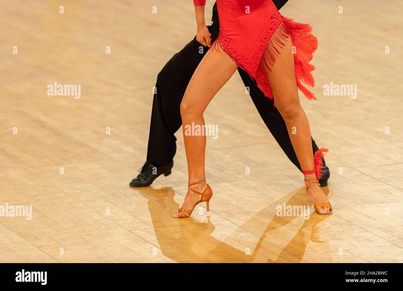 Woman and man dancer latino international dancing. Horizontal sport ...