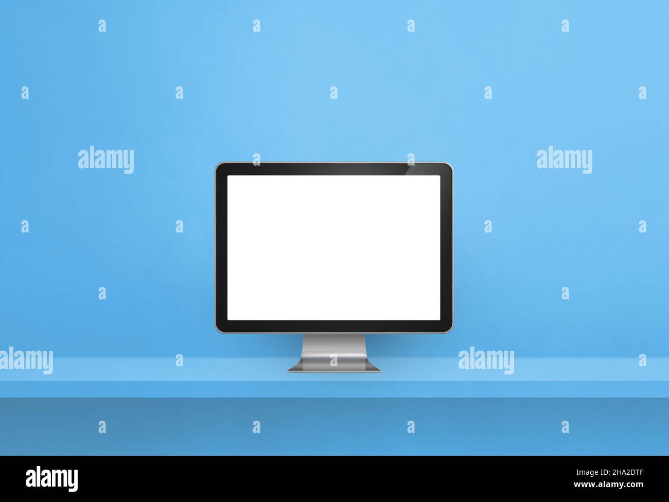 Computer pc - blue wall shelf banner. 3D Illustration Stock Photo - Alamy