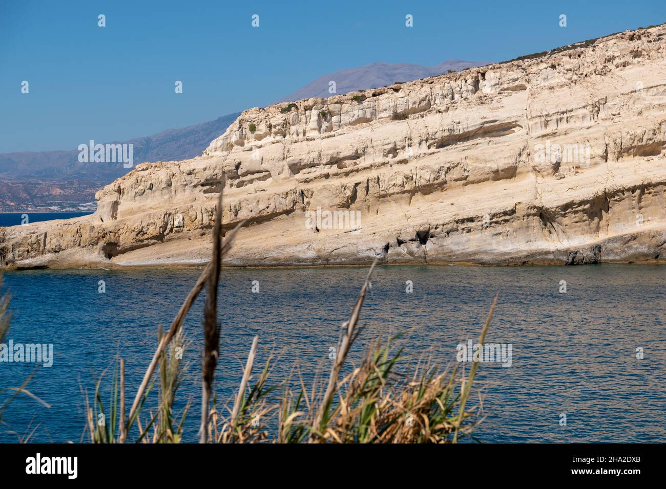 Beautiful caves of Matala captured from the opposite shore in Greece ...