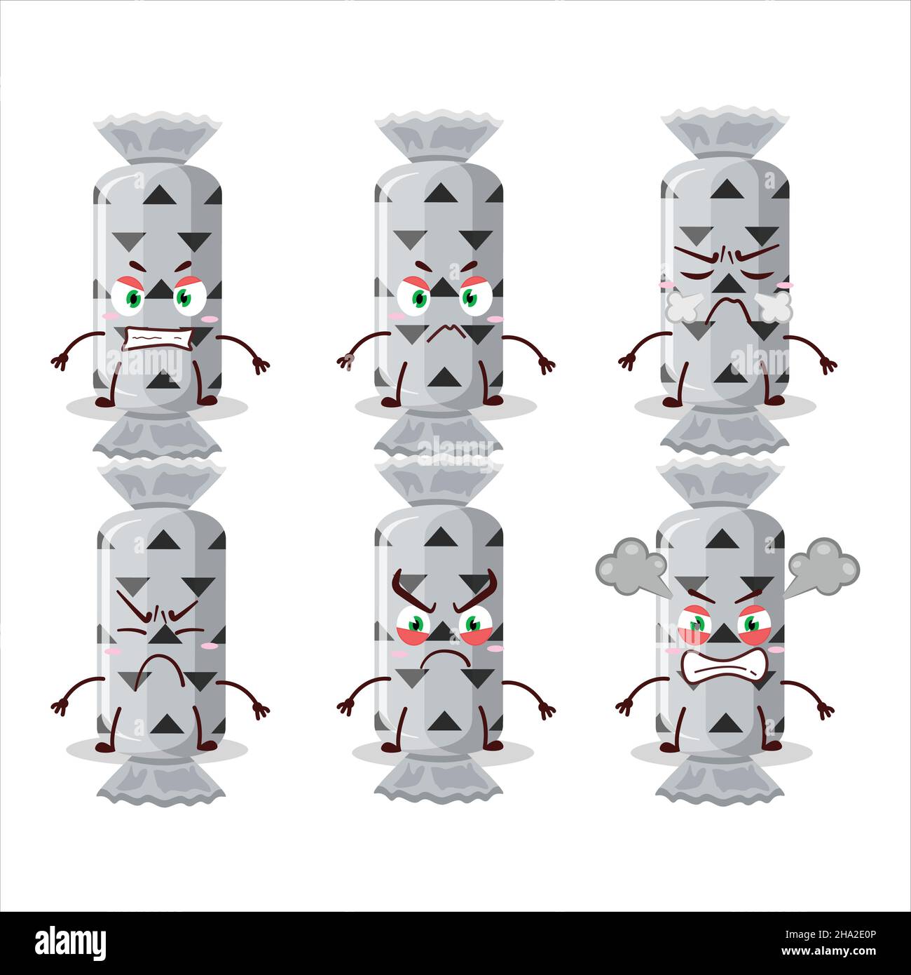 White long candy package cartoon character with various angry ...