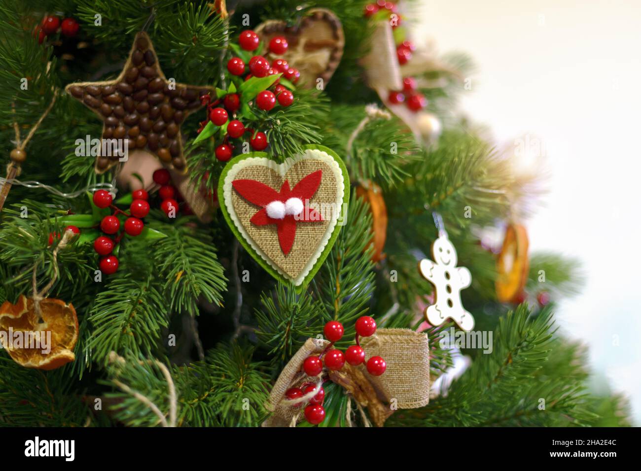 Christmas tree. New year. Green decorated Christmas tree with Christmas ...