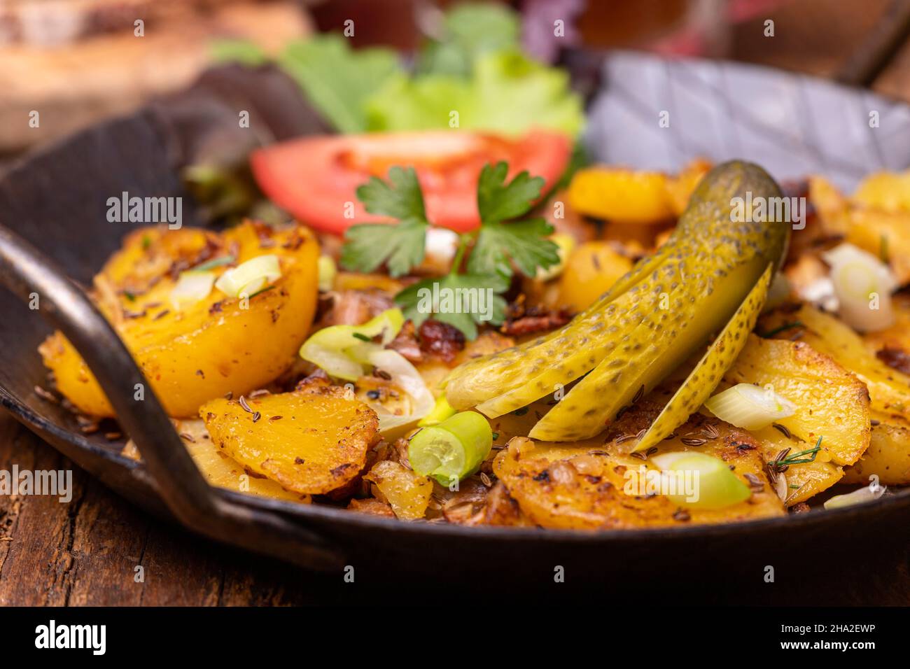 rustic tyrolean groestl on wood Stock Photo - Alamy