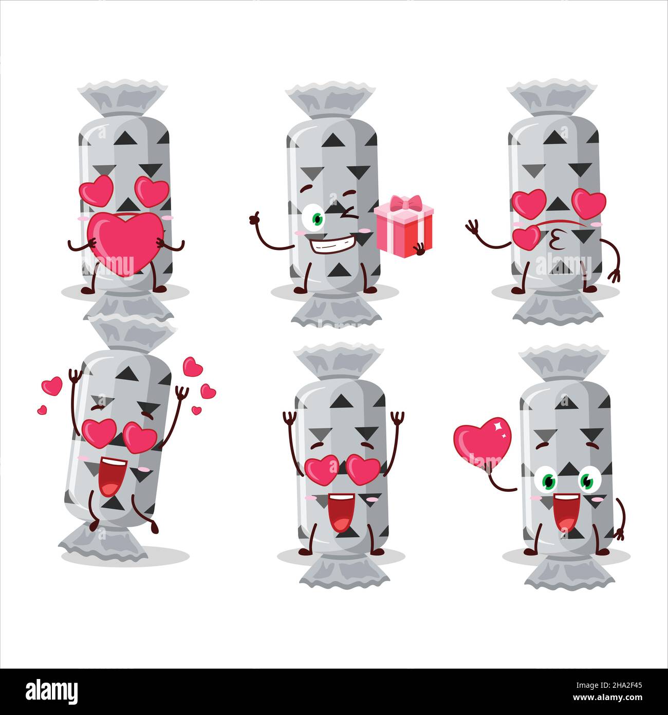 White long candy package cartoon character with love cute emoticon ...