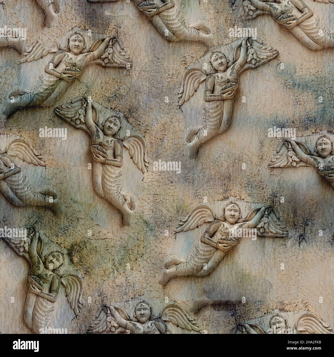 ancient indian angel seamless pattern design Stock Photo - Alamy