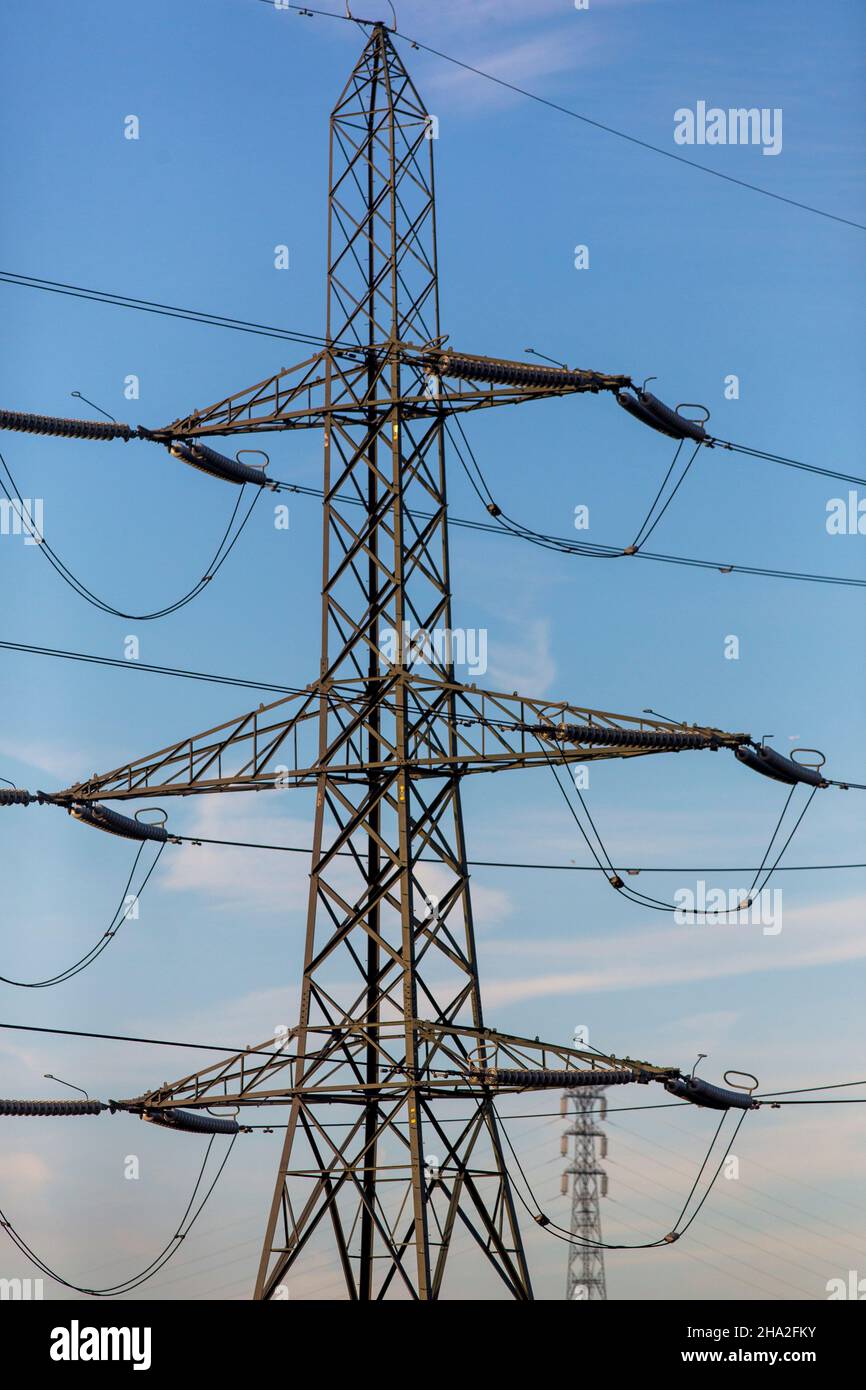 Electricity pylons near Ebbsfleet , Kent, England , UK dominate the ...