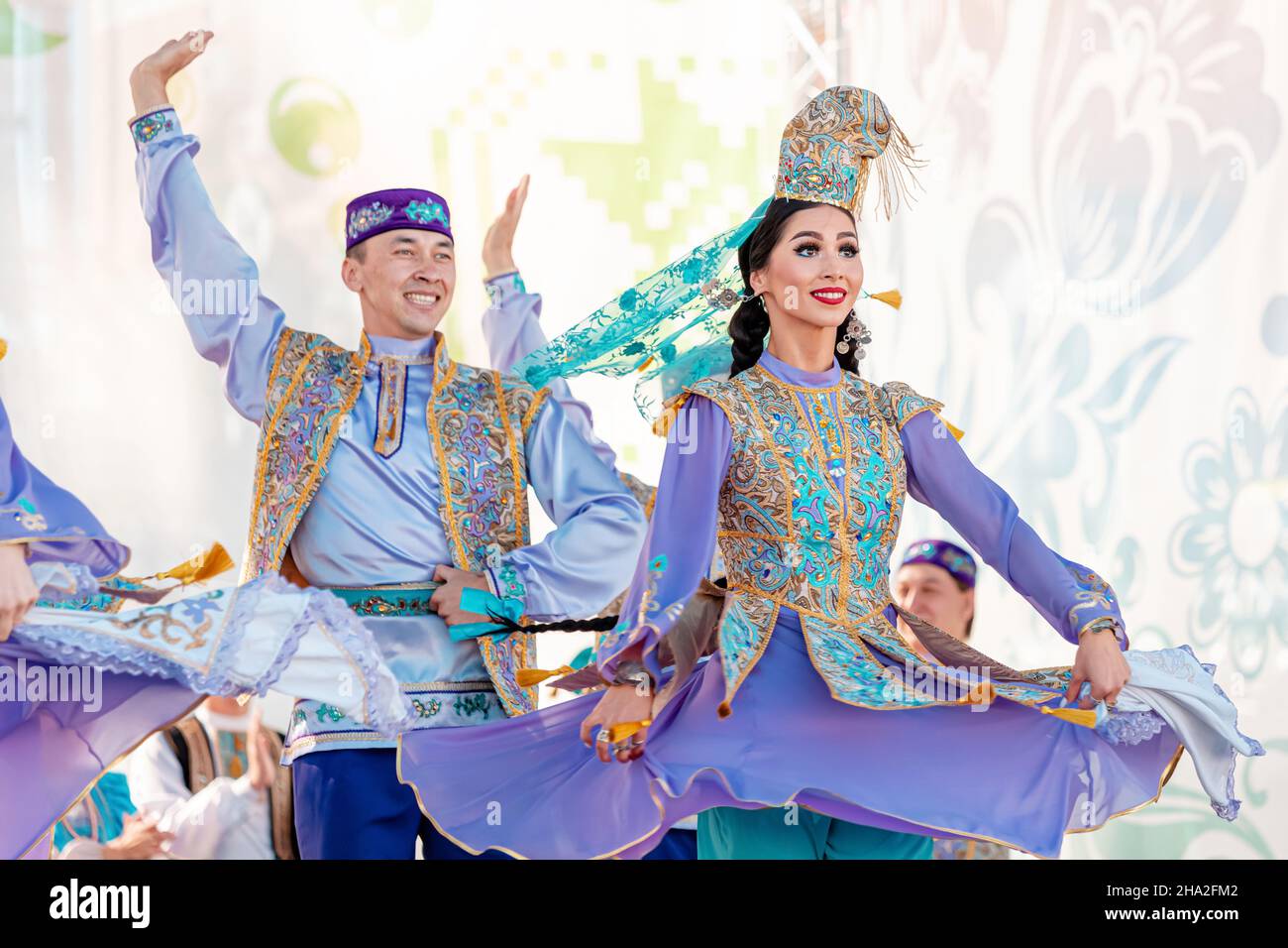06 July 2021, Ufa, Russia: Tatar National Ensemble dances and sings at ...