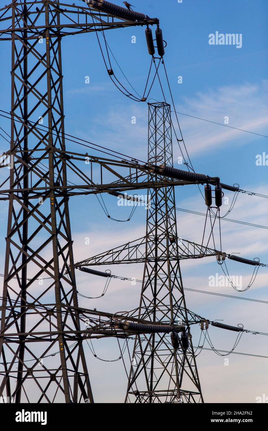 Electricity pylons near Ebbsfleet , Kent, England , UK dominate the ...