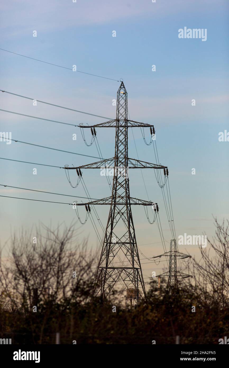Electricity pylons near Ebbsfleet , Kent, England , UK dominate the ...
