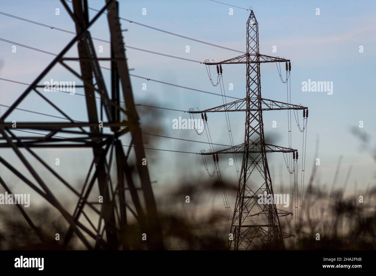 Electricity pylons near Ebbsfleet , Kent, England , UK dominate the ...