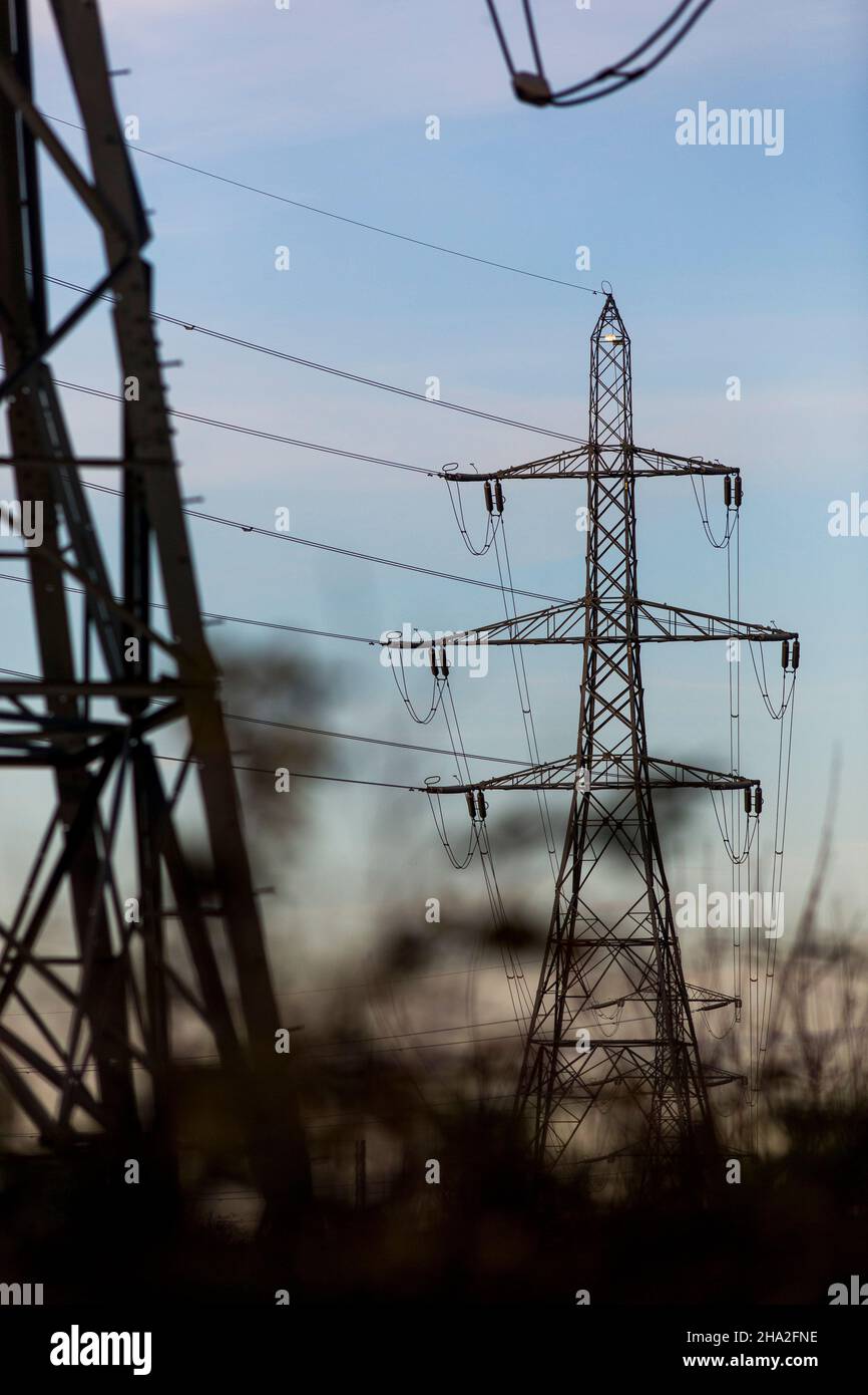 Electricity pylons near Ebbsfleet , Kent, England , UK dominate the ...