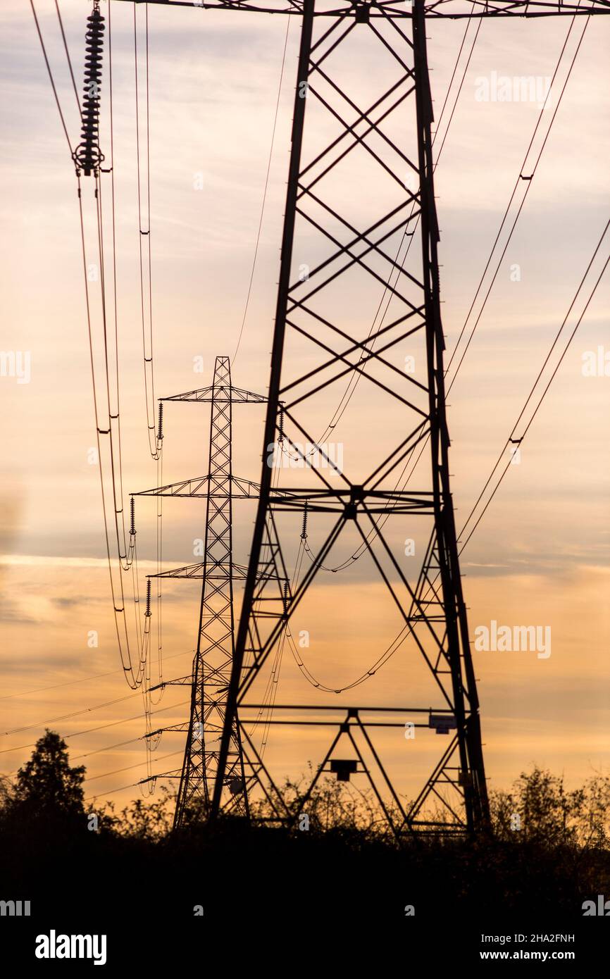 Electricity pylons near Ebbsfleet , Kent, England , UK dominate the ...
