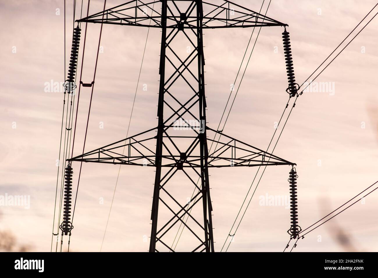 Electricity pylons near Ebbsfleet , Kent, England , UK dominate the ...