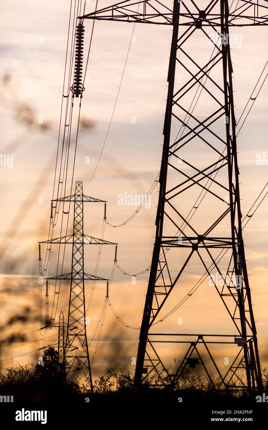 Electricity pylons near Ebbsfleet , Kent, England , UK dominate the ...