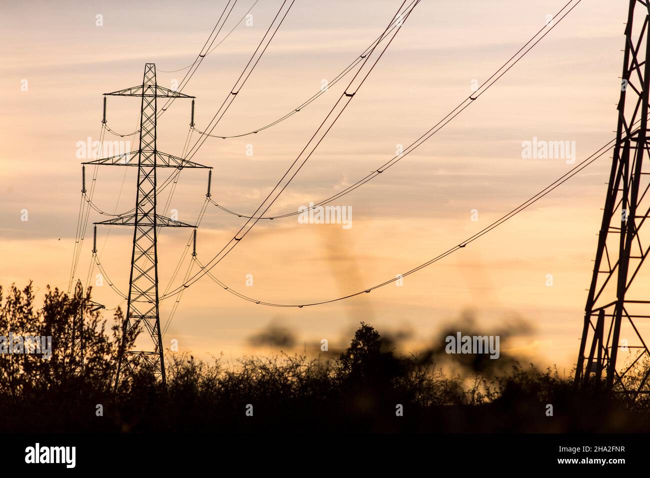 Electricity pylons near Ebbsfleet , Kent, England , UK dominate the ...
