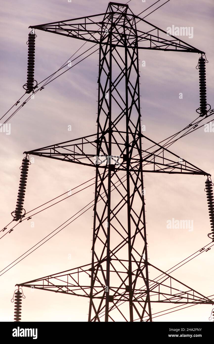 Electricity pylons near Ebbsfleet , Kent, England , UK dominate the ...