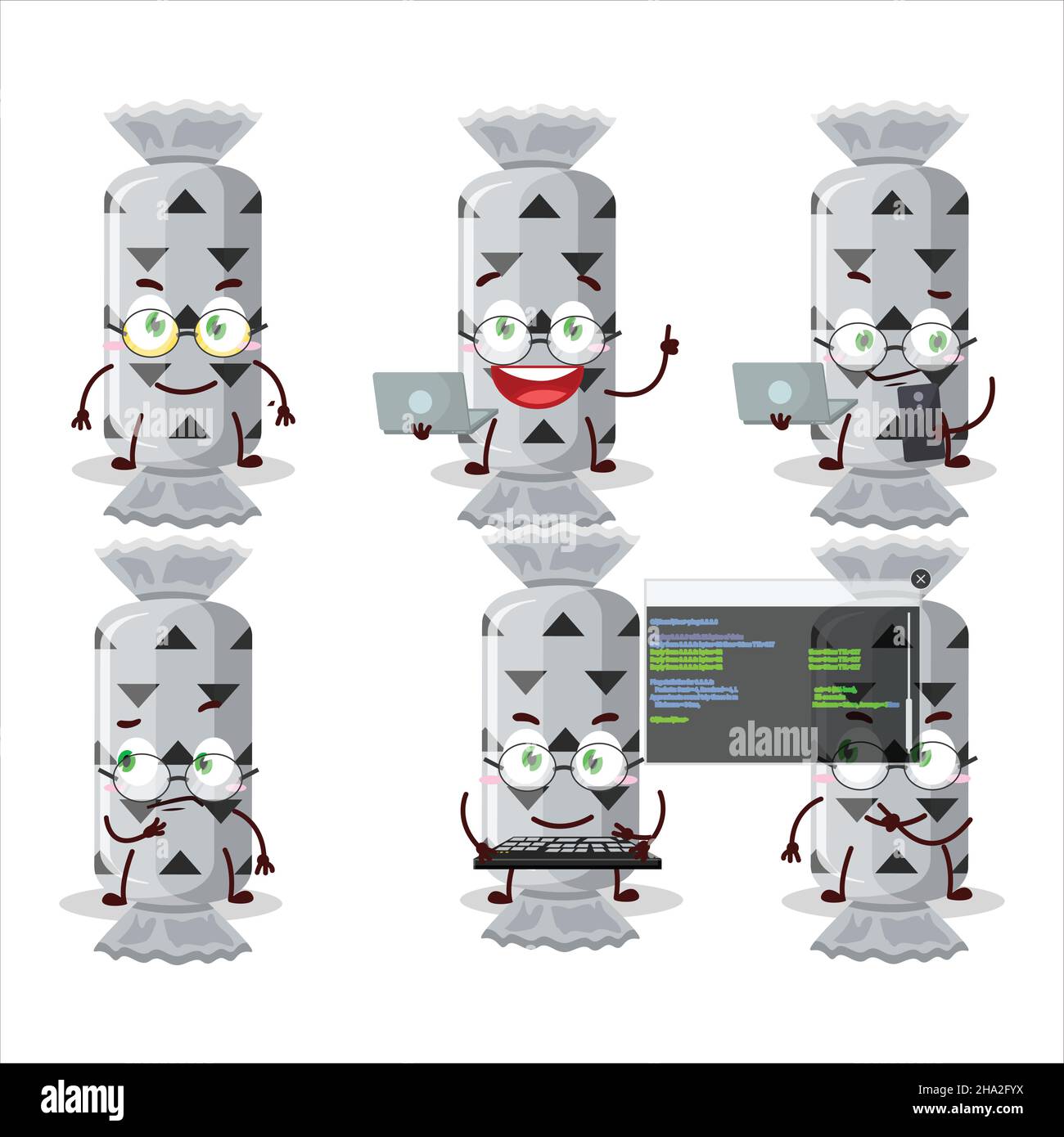 White long candy package Programmer cute cartoon character with. Vector ...