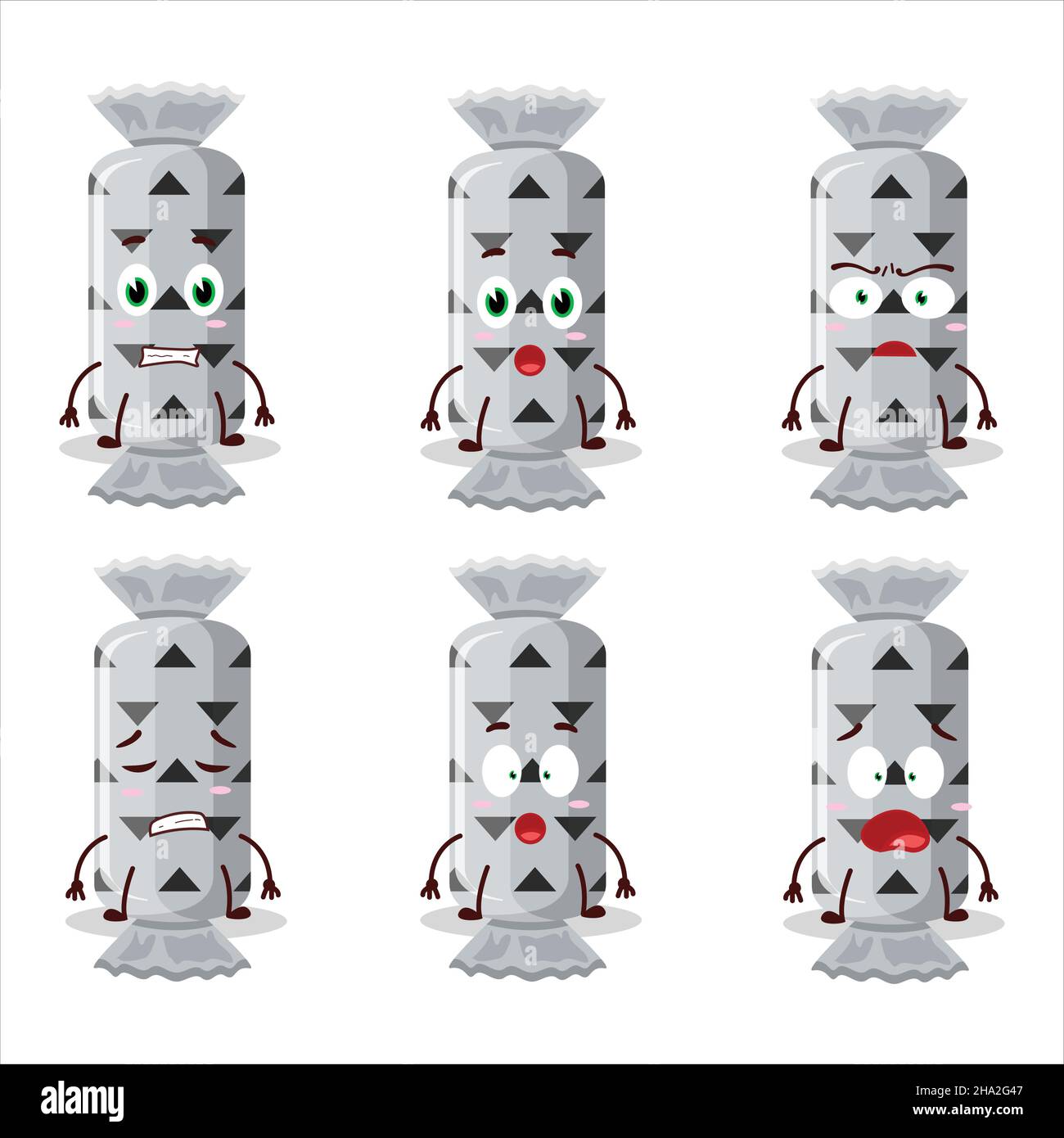 Character cartoon of white long candy package with scared expression ...