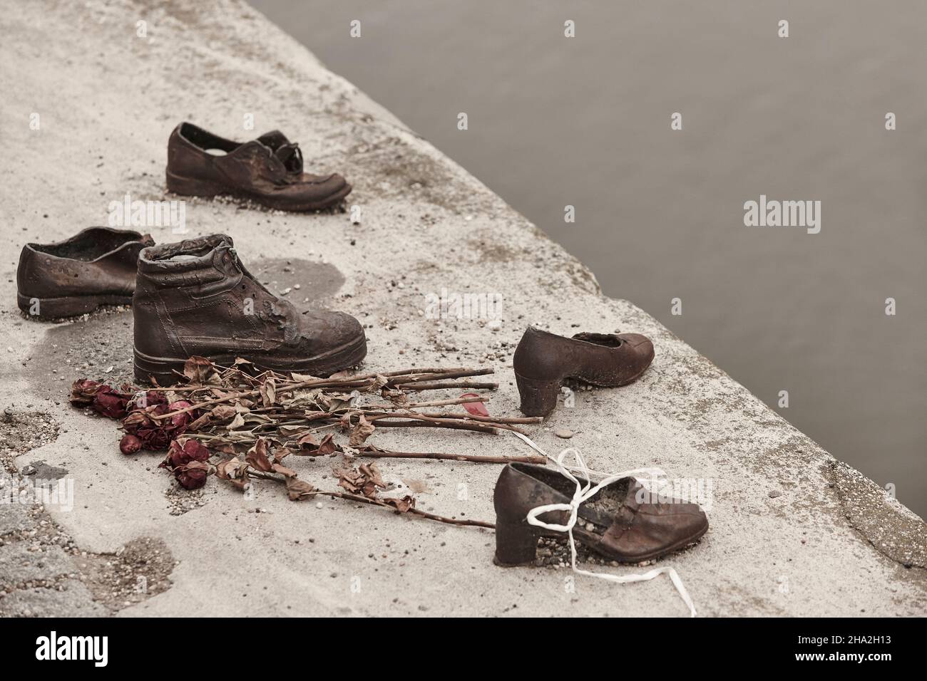 Budapest jewish memorial shoes on Danube riverbank. World war II Stock ...