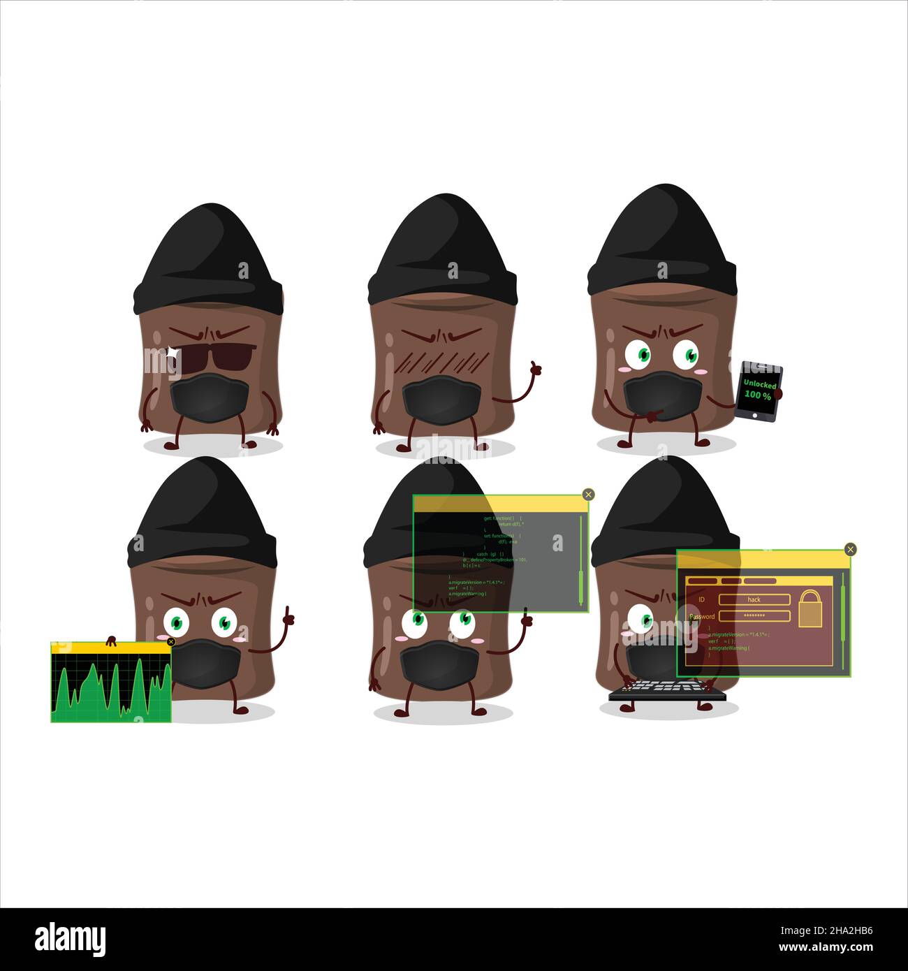 A Hacker chocolate marshmallow character mascot with. Vector ...