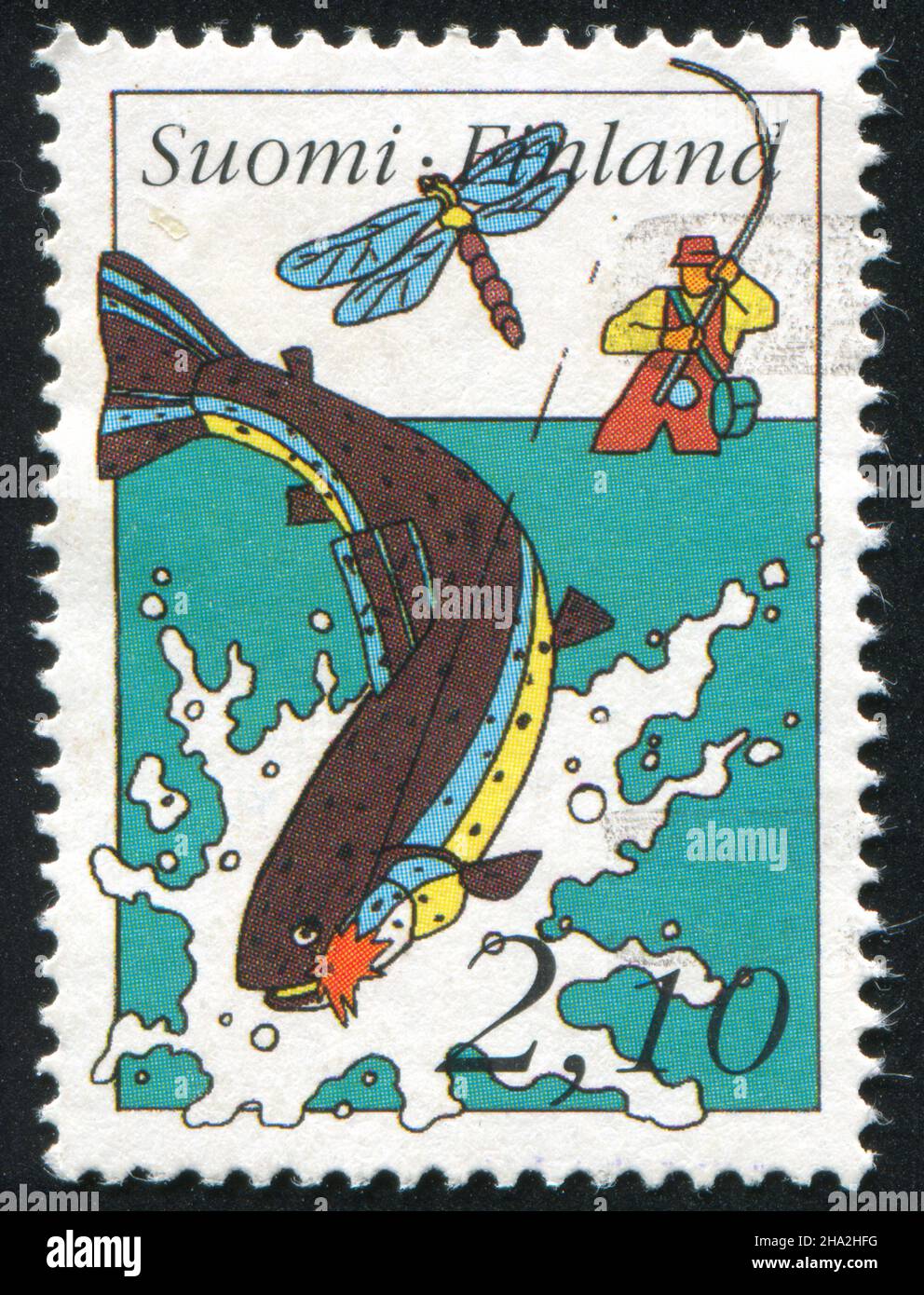 FINLAND - CIRCA 1991: stamp printed by Finland, shows Fly fisherman ...