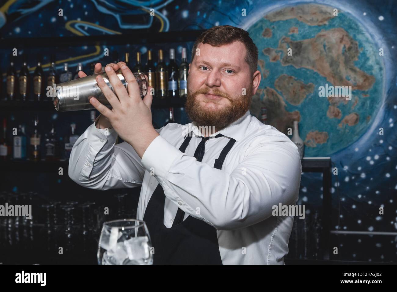 Professional bartender adult bearded Caucasian-looking portrait ...
