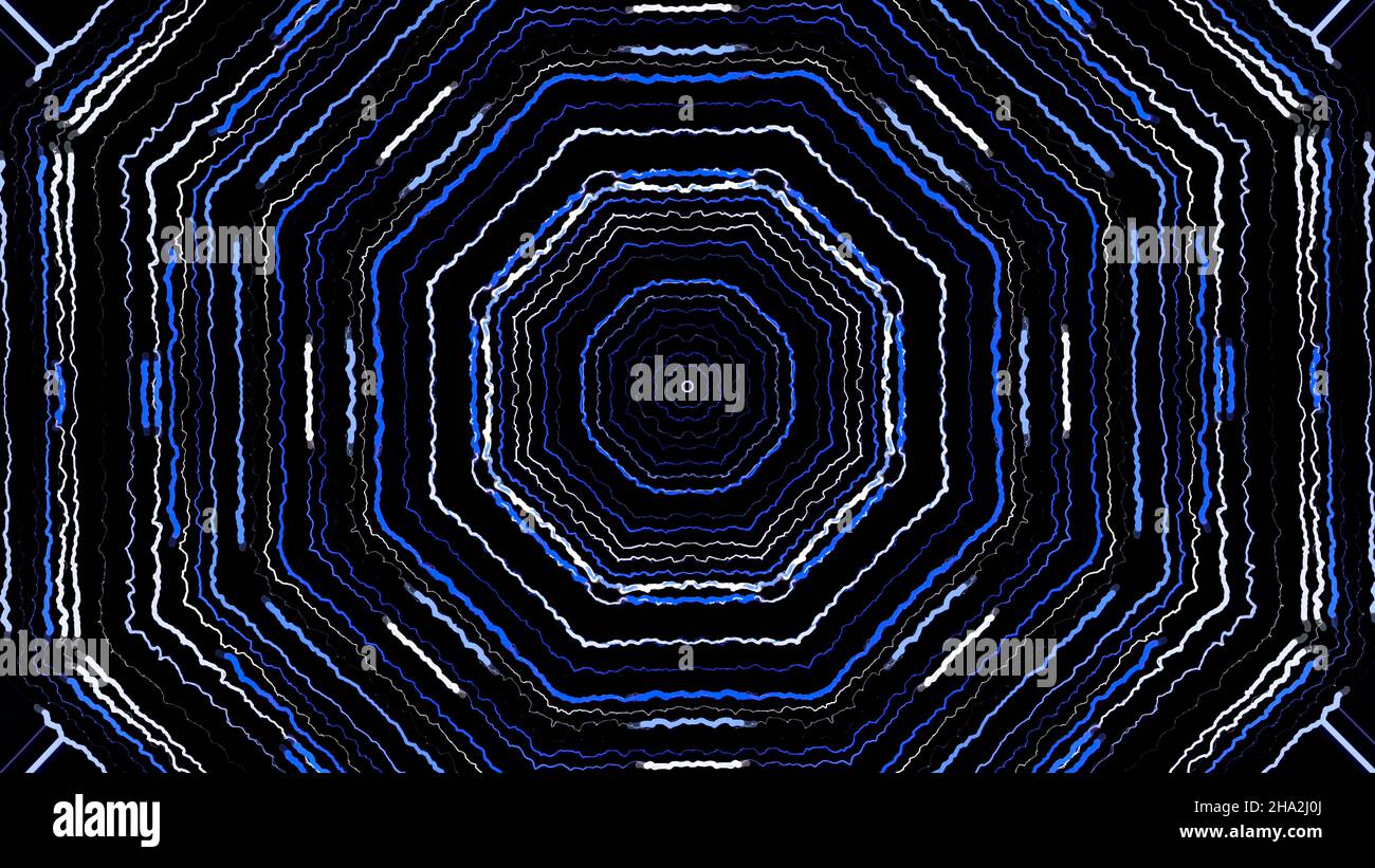 Beautiful neon geometric lines and patterns rotating in octagon on the ...