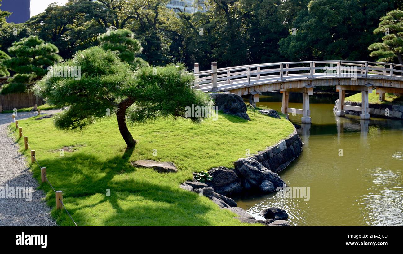 Bridge over small pond at a shrine Stock Photo - Alamy