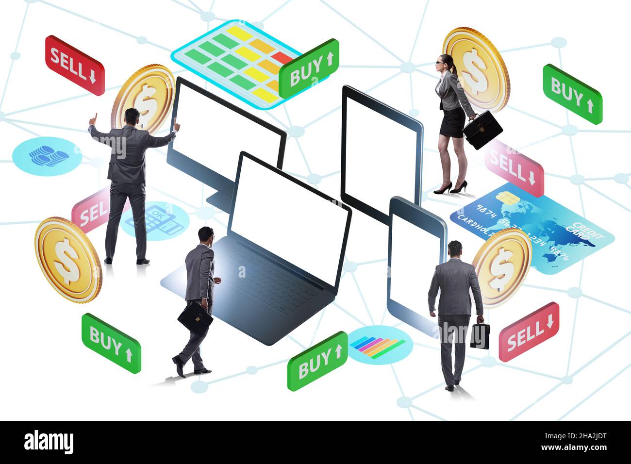 Online currency trading concept with the business people Stock Photo ...