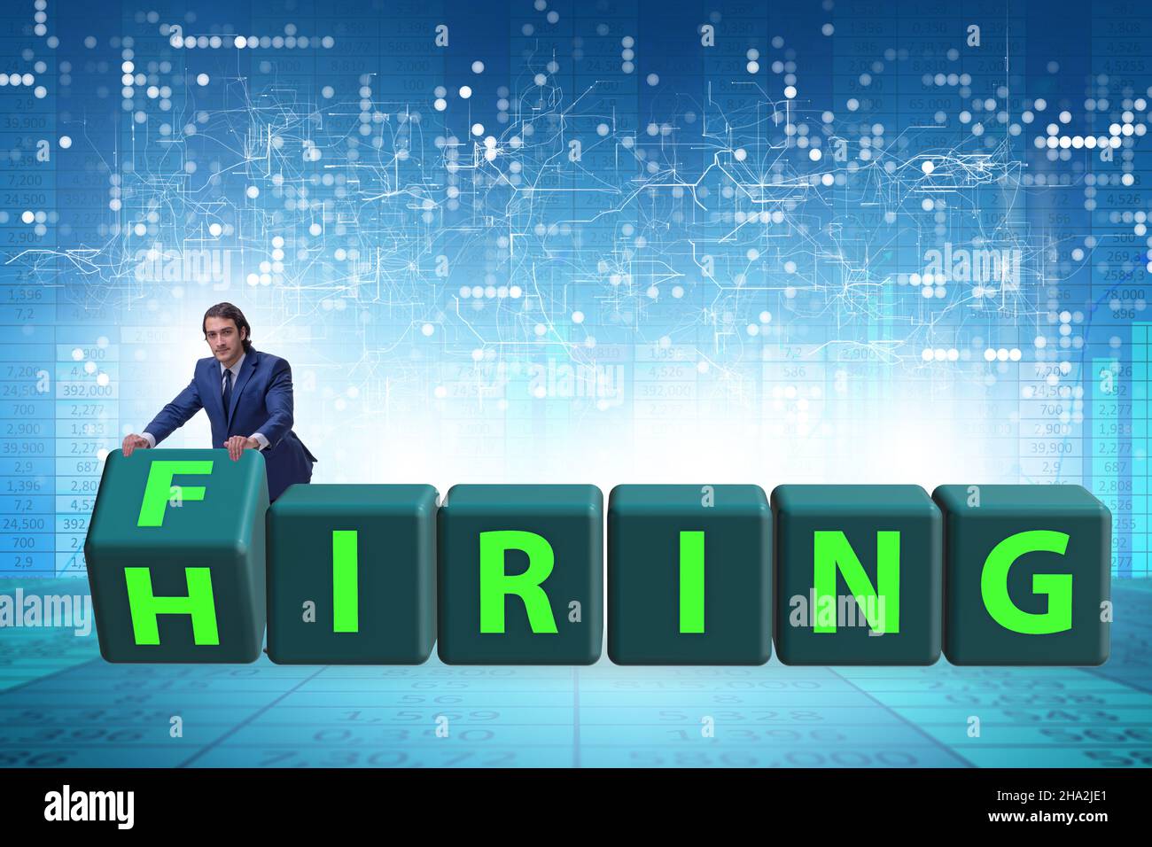 Hiring and firing concept with the turning cubes Stock Photo - Alamy