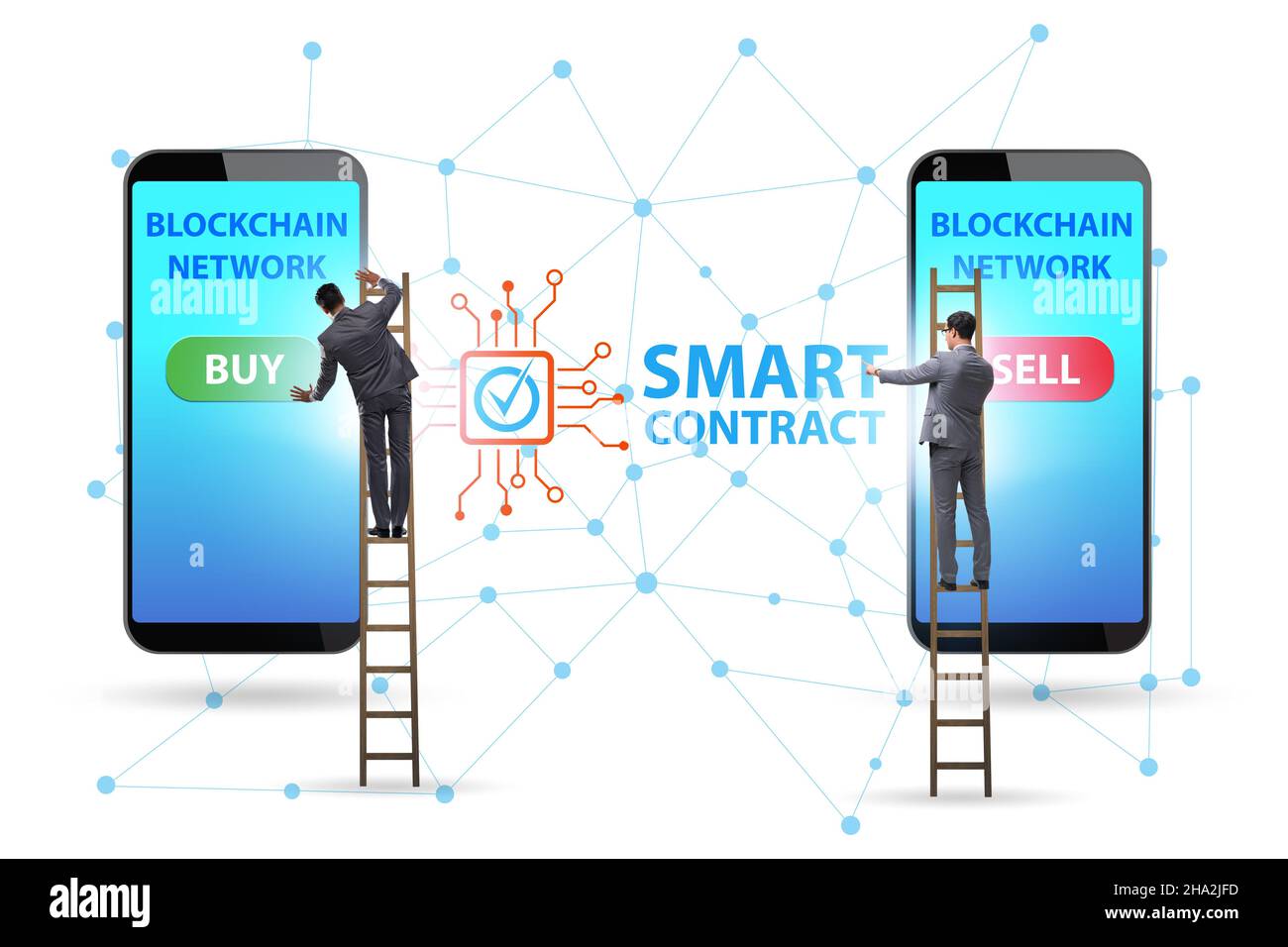 Businessman using mobile smartphones in the smart contracts Stock Photo ...