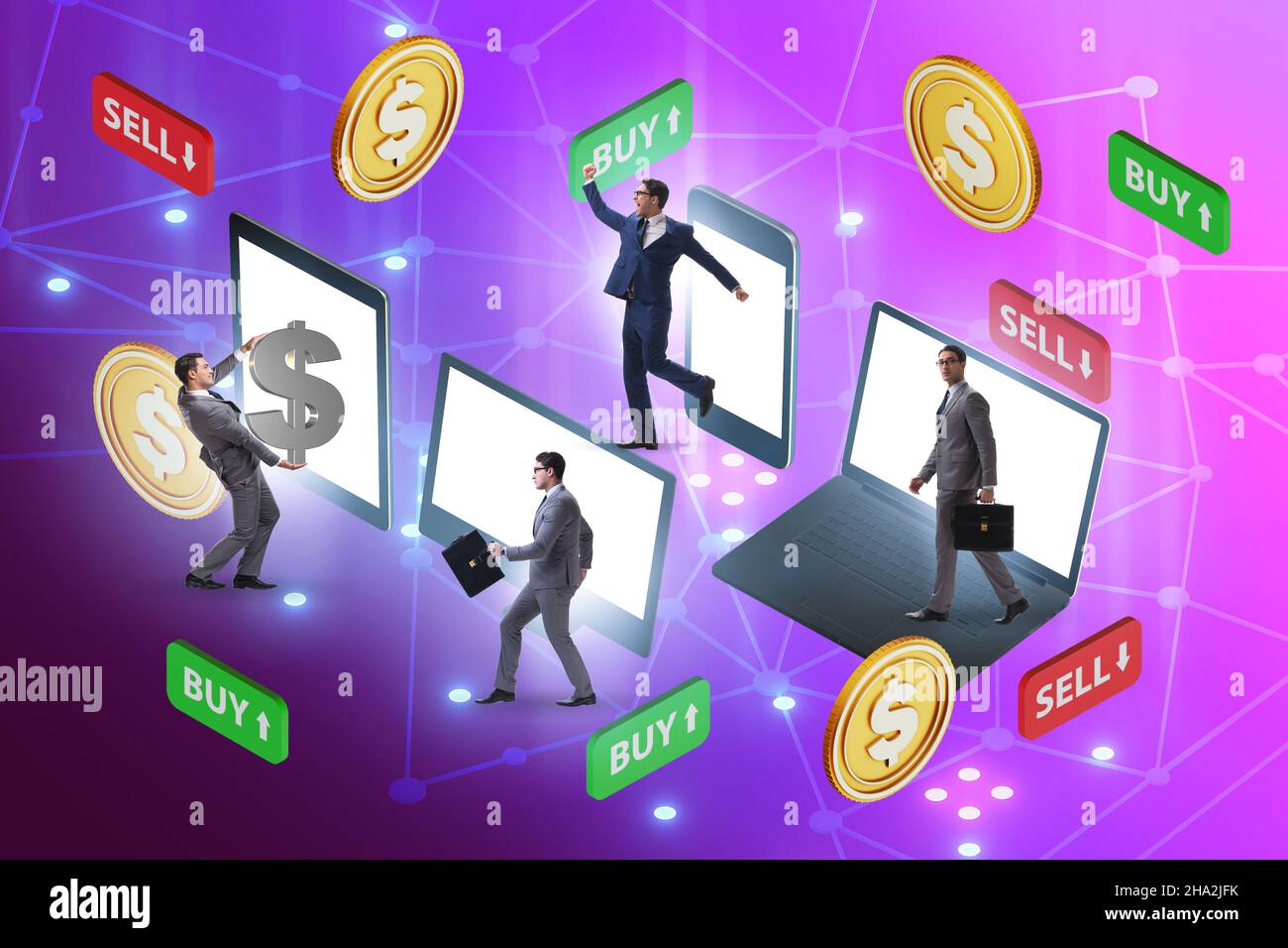 Online currency trading concept with the business people Stock Photo ...
