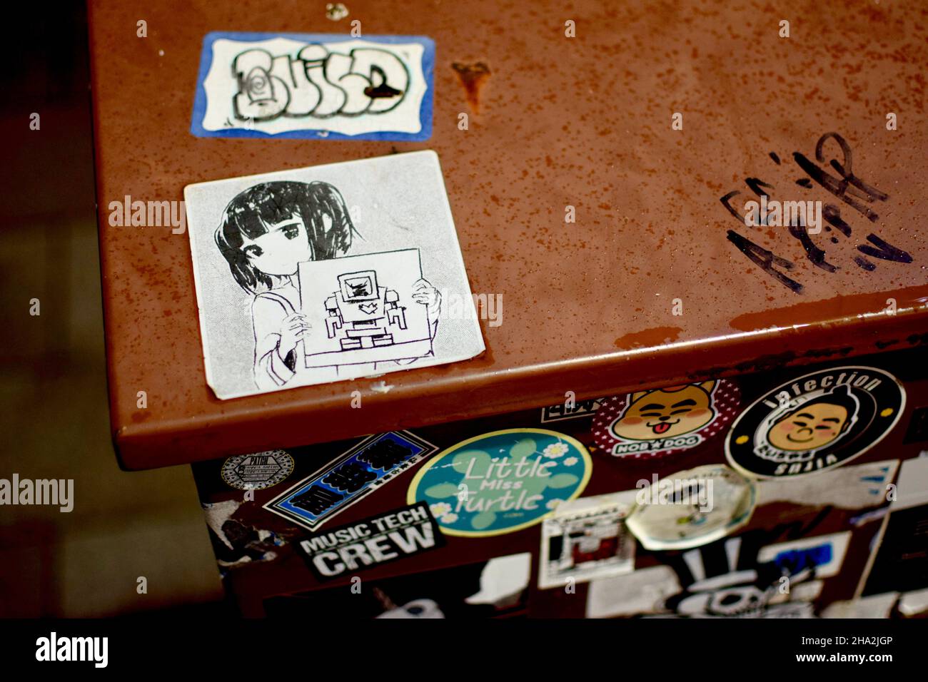 High angle photo of a utility panel with graffiti Stock Photo - Alamy